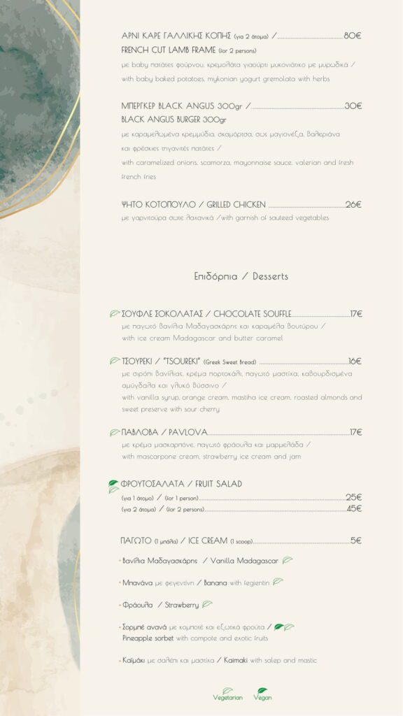 Menu - LOHAN Beach House Mykonos